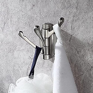 Swivel Robe Hook Foldable Coat Holder with Heavy Duty Folding Multi Three Triple Swing Arm Towel Rack Clothes Hanger for Bathroom Kitchen Garage Wall Mount Solid Metal Brushed Nickel