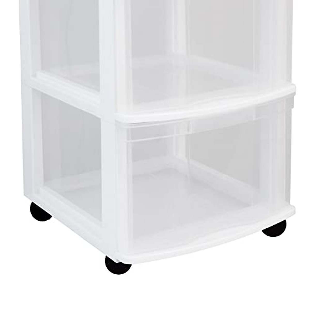 Gracious Living Resin Clear 4 Drawer Storage Chest System with Removable Rolling Casters for Garage, Basement, Utility Room, and Laundry Room, White