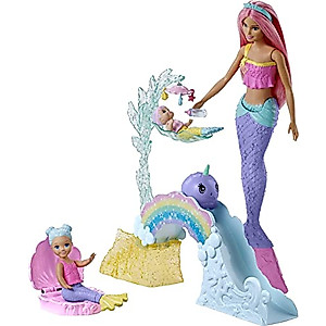 Barbie Dreamtopia Mermaid Nursery Playset with Barbie Mermaid Doll, Toddler and Baby Mermaid Dolls, Slide and Accessories, Gift for 3 to 7 Year Olds
