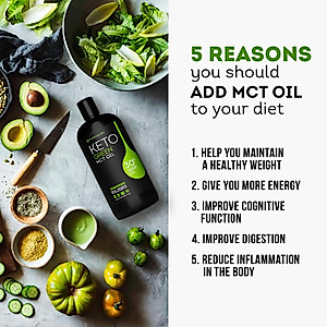 100% Organic MCT Oil for Vegan - Derived only from Non-GMO Hawaiian Coconuts - Includes Omega 3,6,9 and Vitamic C, E (3-in-1) - US Made - Great in Keto Salad Dressings