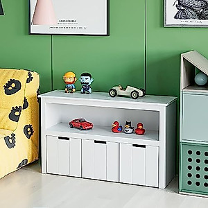 FAONIE 3 Drawers Toy Storage Cabinet, Floor Storage Chest With 12 Hidden Wheels And Large