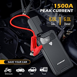 Car Jump Starter Portable, Acmount 1500A Peak Jump Starter Battery Pack for Up to 7L Gas or 6L Diesel Engine, 12V Portable Car Battery Starter with LED Display, USB Quick Charge