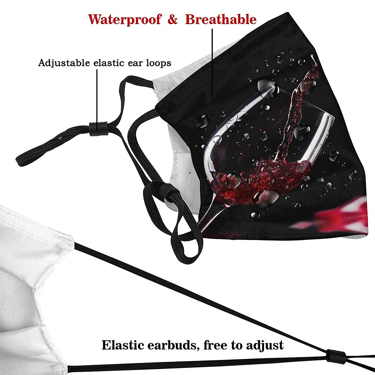 Wine Fashion Masks Cool Breathable Water Repellent Washable Face Mask Printed Fabric 2 Pieces of Filter Reuse Bandanas Balaclava for Men Women Teenagers