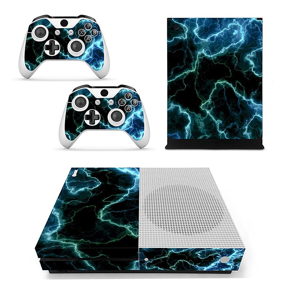 FOTTCZ Vinyl Skin for Xbox One Slim Console & Controllers Only, Sticker Decorate and Protect Equipment Surface, Cyan Light