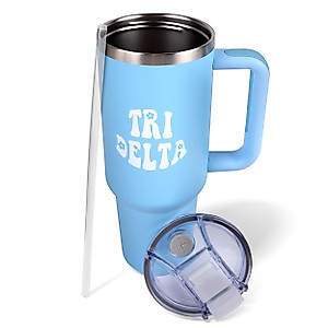 Sorority Shop Delta Delta Delta 40oz Tumbler with Handle - Best Friend Tumblers for Women - Cute Tri Delta Sorority Engraved Tumbler - Insulated Tumblers to Keep Your Drinks Cold or Hot for Hours