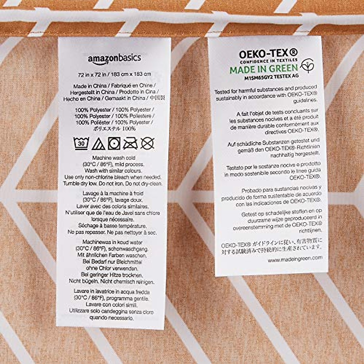 Amazon Basics Microfiber Terracotta Herringbone Printed Pattern Bathroom Shower Curtain - Terracotta Herringbone, 72 Inch