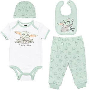Star Wars Mandalorian Baby Yoda Newborn Baby Boys Layette Set Bodysuit Pant Bib Hat 0-3 Months
