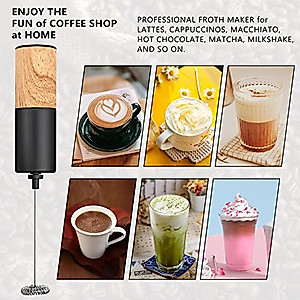 VanlonPro Electric Milk Frother Foam Maker, Milk Frother for Coffee, Wood Pattern Printed, Handheld Battery Operated Whisk Drink Mixer, Mini Foamer for Lattes,Cappuccino, Matcha, Hot Chocolate, Frappe