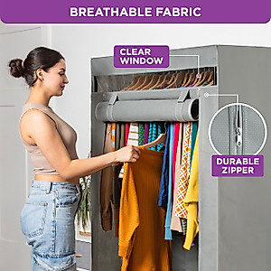 HOLDN’ STORAGE Portable Wardrobe Closet - Premium Metal Hanging Rod with Beige Cover- 65 Lb. Weight Capacity- Super Easy Assembly, No Tools Required (Dark Gray)