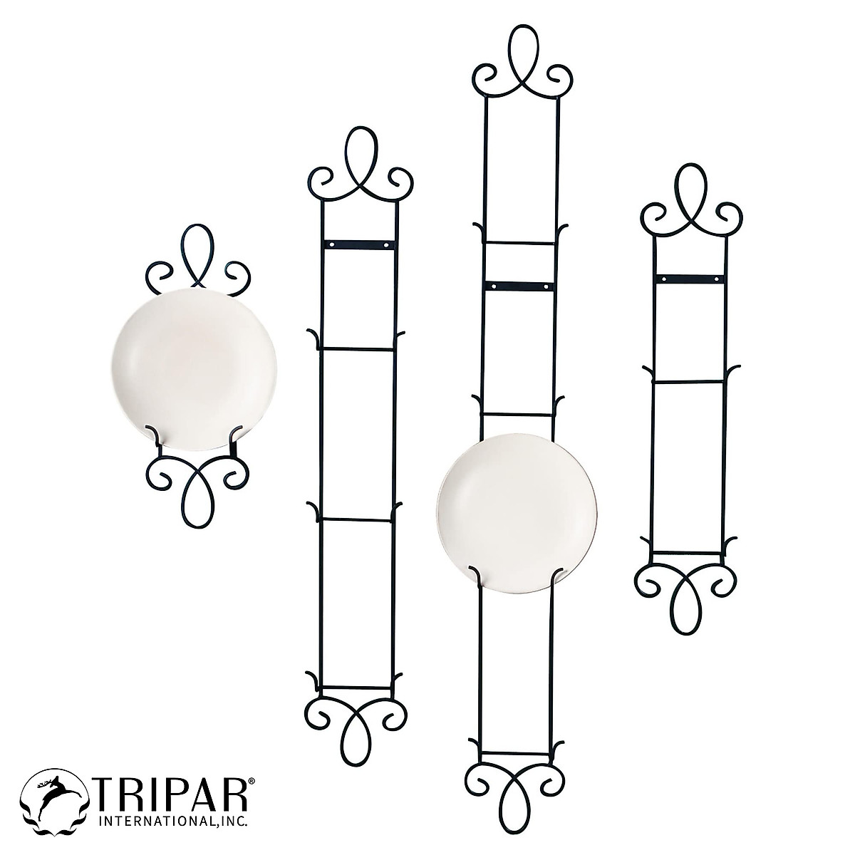 Tripar Augusta 2 Tier Vertical Black Plate Rack for Collectible Plates, Plaques, Dishes, & China