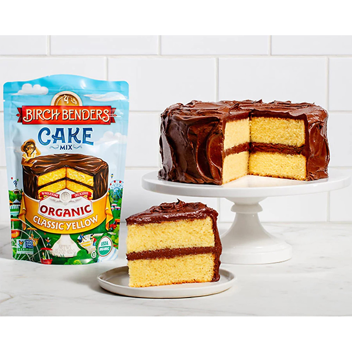 Birch Benders Organic Baking Mix Variety: Chocolate Cake, Yellow Cake, and Brownie Mix, Non-GMO, Kosher (Pack of 3) with By The Cup Swivel Spoons