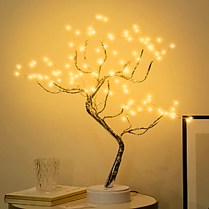 20" Tabletop Bonsai Tree Light with 108 LED Copper Wire String Lights, DIY Artificial Tree Lamp, Battery/USB Operated, for Bedroom Desktop Christmas Party Indoor Decoration Lights (Warm White)