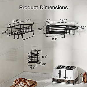 AMADA HOMEFURNISHING Shower Caddy, Shower Organizer with Soap Holder, Optional Towel Bar, Removable Hooks, Stainless Steel Shower Shelves for Bathroom, Kitchen, Tool-Free Assembly, Set of 3, AMHSR03B