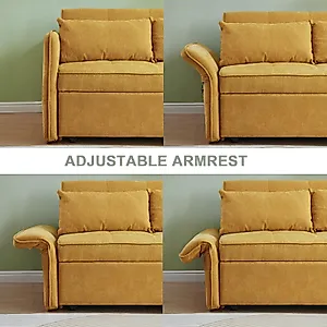 Convertible Sleeper Sofa Bed 3 in 1 Loveseat Couch Linen Small Sofa with Pull-Out Bed, Adjustable Backrest and Armrest, Futon Sofa with Side Pockets for Living Room Bedroom Apartment Small Space