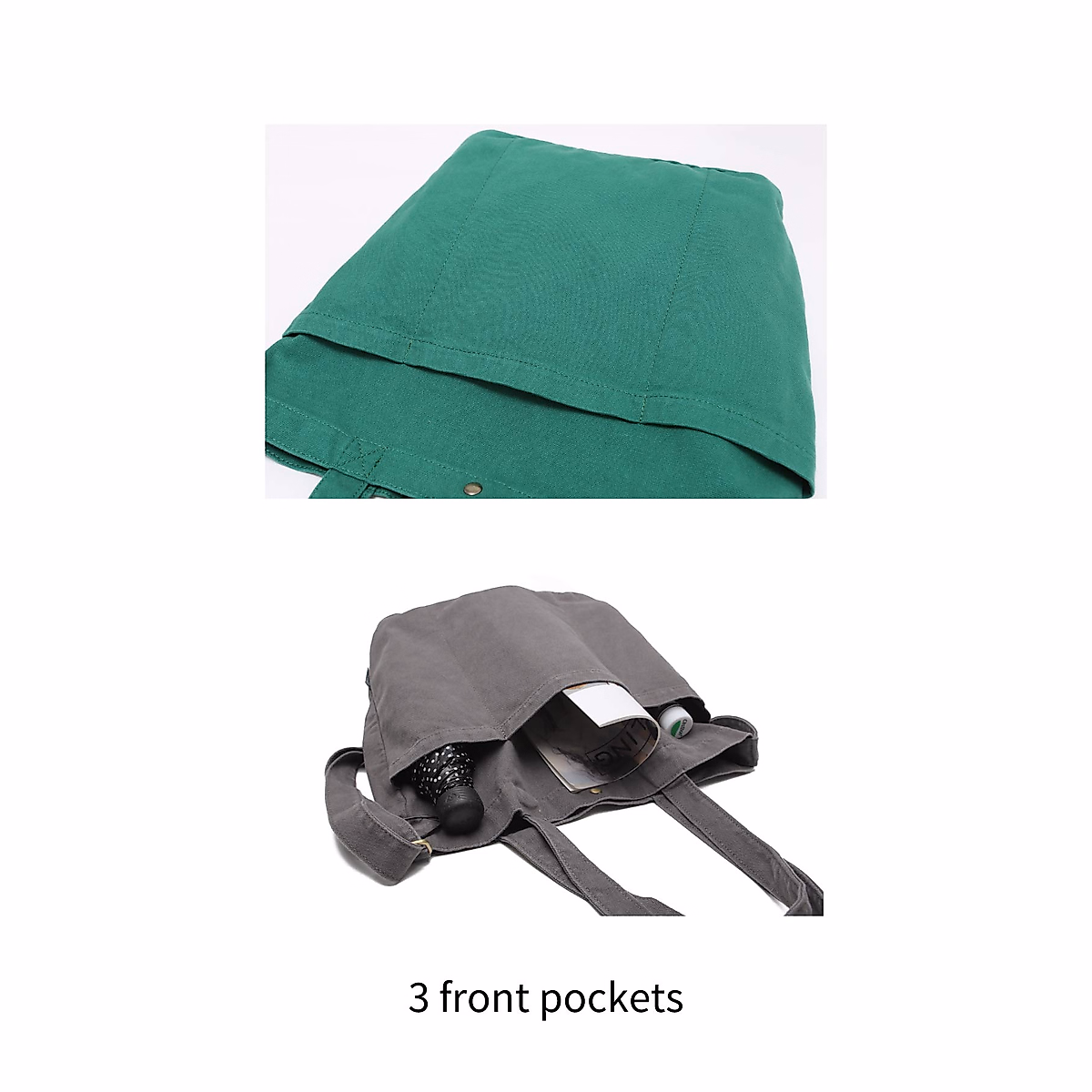 Jeelow Washed Canvas Tote Handbag Shoulder Bag Purse Crossbody With Pockets For Men & Women (Brown Tote Pocket)