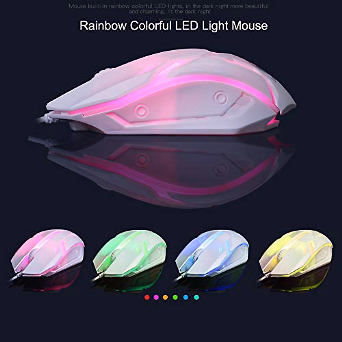 SUImeito Gaming Keyboard GT300 Colorful LED Illuminated Backlit USB Wired PC Rainbow Gaming Keyboard Mouse Set (White)