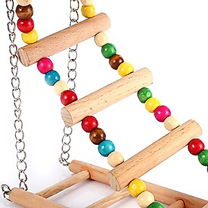 Ladder Bird Toy, Wooden Rainbow Bridge Steps Stairs Climbing Swing Double-Layer Toys for Pet Hamster Parakeet Budgie Cockatiel Trainning