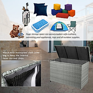 Polar Aurora Outdoor Large 150 Gallons Wicker Waterproof Lockable Storage Container Deck Box w/waterproof Inner Liner, Lid, Handle and Wheels for Patio, Porch, Garden, Yard, can Store Cushions, Garden Tools, Pool Accessories (Grey)