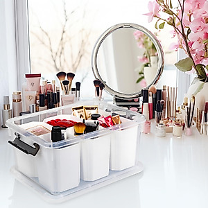 Tiawudi 2 Pack 17 QT Plastic Storage Containers with Lid, Art Supply Storage Organizer with 6 Detachable Inserts, Clear Stackable Storage Box for Craft, Lego, Crayon, Sewing, Bead and Tool