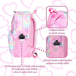 CLUB LIBBY LU Tie Dye Backpack Set for Girls, 16 inch, 6 Pieces - Includes Foldable Lunch Bag, Water Bottle, Scrunchie, & Pencil Case