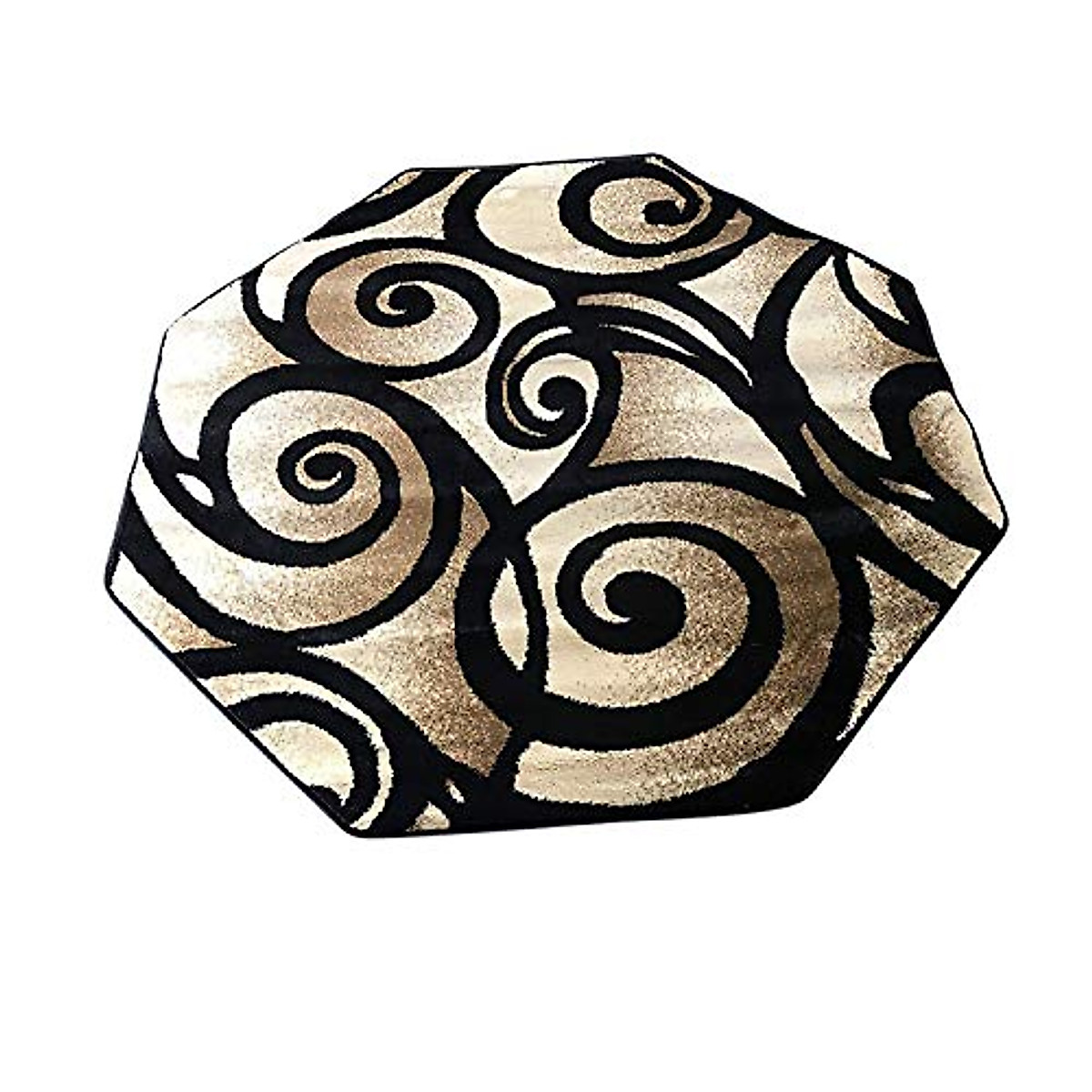 Bellagio Modern Octagon Contemporary Area Rug Black Swirl Design 341 (4 Feet X 4 Feet )