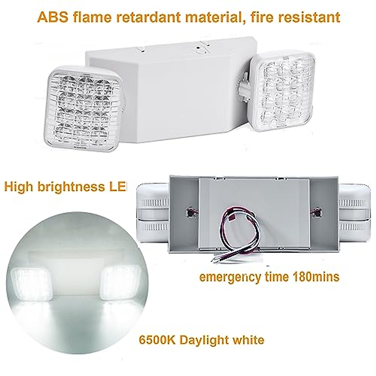 12 Pack LED Emergency Light Fixture, Commercial Emergency Lights with Battery Backup, Square Two Head Adjustable LED Emergency Light for Power Failure Business, Emergency Exit Light AC 110V-277V