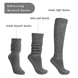 JOCMIC Slouch Socks for Women, Extra Long Women Scrunch Socks, White Stacked Socks Size 6-11 Grey