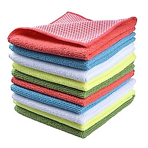 SINLAND Microfiber Dish Cloth for Washing Dishes Dish Rags Best Kitchen Washcloth Cleaning Cloths with Poly Scour Side 5 Color Assorted 12inchx12inch 10pack
