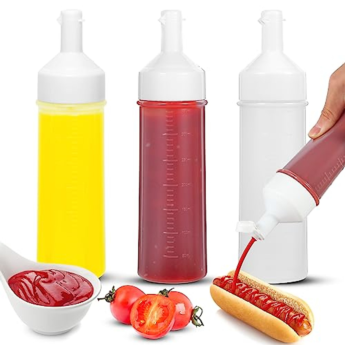 Condiment Squeeze Bottles, BPA-free, Squeeze Bottles for Sauces, Olive Oil Dispenser, Ketchup Bottles Squeeze 3-Pack 12 oz (350ml), Salad Dressing Bottles, Great for Ketchup, Salad, BBQ Sauce, Oil,
