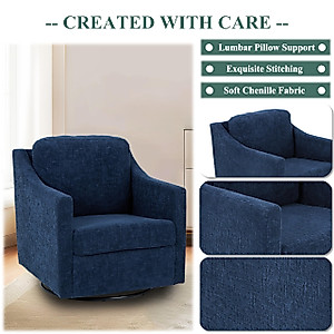 COLAMY Swivel Accent Chair Set of 2, 360° Rotation Chenille Fabric Upholstered Leisure Armchair with Lumbar Pillow for Living Room Bedroom Home and Office, Blue