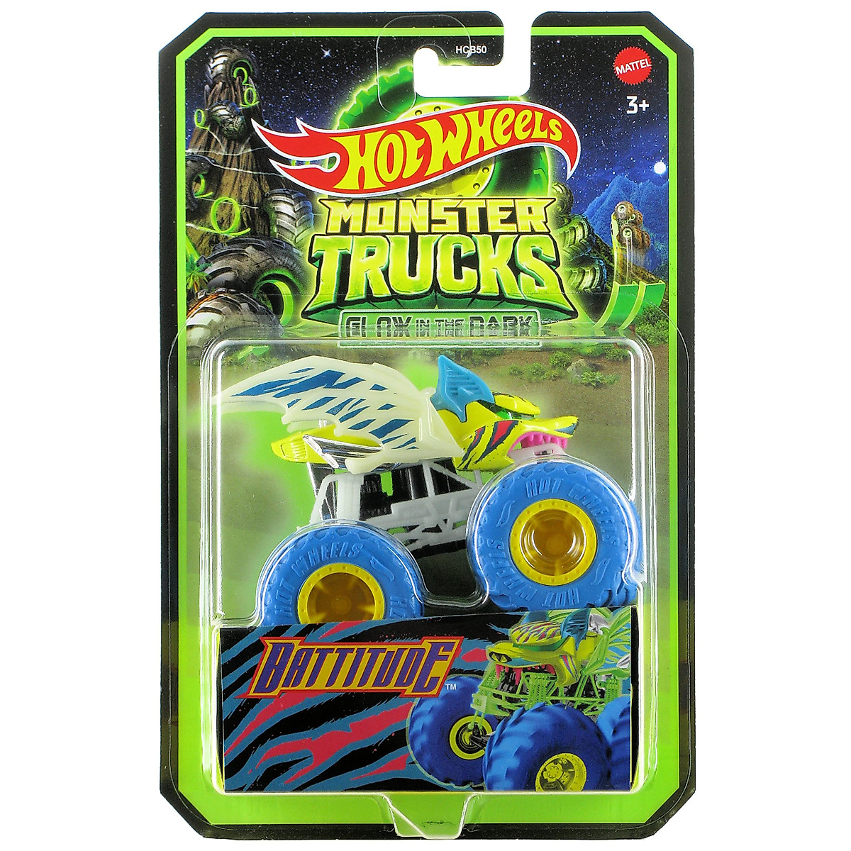 Hot Wheels 2023 Monster Trucks 1:64 Scale Diecast Glow in The Dark Battitude