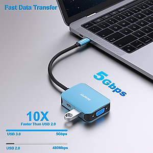 BENFEI USB C HUB 4in1, USB Type-C to HDMI VGA Adapter, USB C to USB Adapter, USB Type-C Power Delivery, Compatible with iPhone 15 Pro/Max, MacBook Pro/Air 2023, iPad Pro, iMac, S23, XPS 17