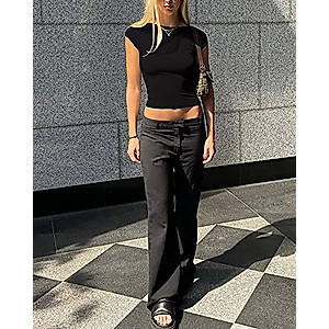 UPCPY Women’s Sexy Backless T-Shirts Y2K Crop Top Casual Short Sleeve Cute Clothes Summer Black L