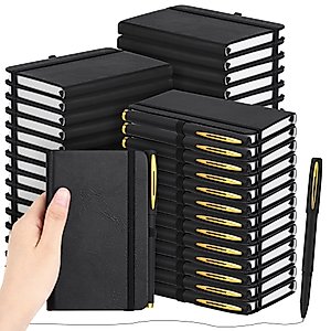 KOGGON 50 Pack Pocket Notebook Journals with Pens, 160 Pages, 3.5x5.5 Inches, A6 Mini Notebooks Small Journals College Ruled Hardcover Notebook PU Leather Notepad with Pen Holder for Office School
