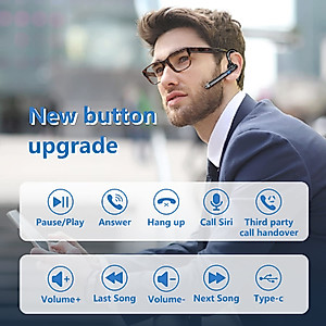 Bluetooth Earpiece for Cell Phones Wireless Headset with Charging Case and LED Intelligence Display,10h Talking Time Handsfree Earphones with Dual-mic Noise Cancelling for Office Conferencing Outdoor