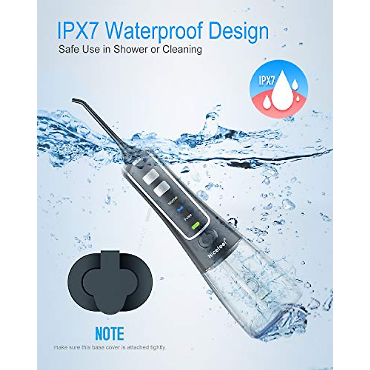 Nicefeel Cordless and Rechargeable Water Flosser - 300ML Water Tank Oral Irrigator, 4 Jet Tips, 3 Pressure Modes - IPX7 Waterproof and Travel Friendly for Dental Care