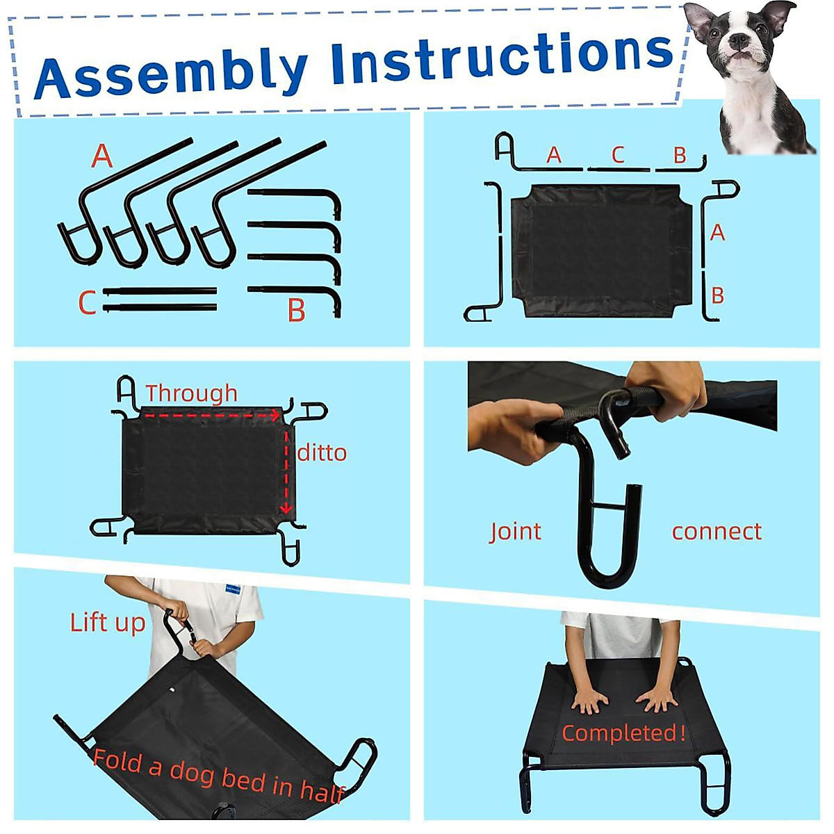 grageoo Outdoor Elevated Dog Bed,Cooling Raised Dog Cot Bed for Large Dogs,Pet Bed Waterproof with Stable Frame,Breathable Recyclable Mesh,Up to 85 lbs,Black