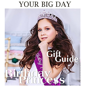 SuPoo Purple Birthday Sash and Crown Kit Princess Crown Birthday Tiara Birthday Girl Crown with Comb Glitter Birthday Sash for Women Crystal Tiaras for Girls Headband Happy Birthday Decorations Gifts