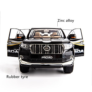 WAKAKAC 1/18 Scale Model Car Prado Alloy Diecast Collectible Model Vehicle Pull Back with Light and Sound Toy Car for Boys(Black)