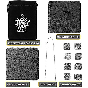 Whiskey Glass Set of 2 - Old Fashioned Whiskey Includes Square Crystal Whiskey Glasses, Chilling Rocks, Slate Coasters - Bourbon Glass set Old Fashioned - Birthday gifts men women, 40th birthday, 50th