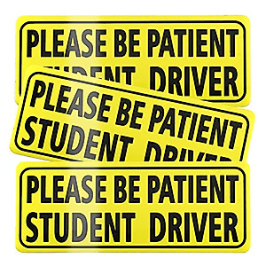 JUSTTOP 3pcs Student Driver Magnet for Car, Please Be Patient Student Driver Magnet, New Drivers Sticker Safety Warning, Magnetic Reflective Rookie Driver Bumper Sticker (Black)