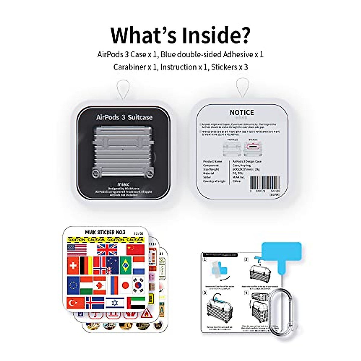 miak AirPods 3 Case Cover, Protective Cover with Keychain ONLY for Apple AirPods 3rd Generation, Supports Wireless Charging, Silver