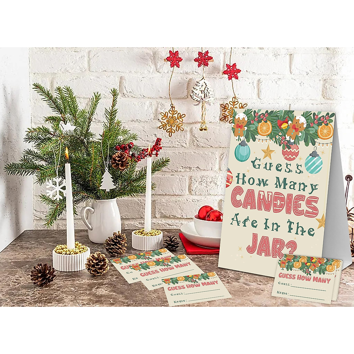 Christmas Gingerbread Baby Shower Decorations,Guess How Many,Baby Shower Game,Bridal Shower Candy,Christmas Baby Shower,Halloween Party Supplies,1 Sign & 50 Guess Cards-D9