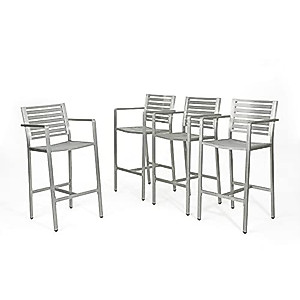 Christopher Knight Home Tammy Coral Outdoor Silver Rust-Proof Aluminum 29.50 Inch Barstools (Set of 4)