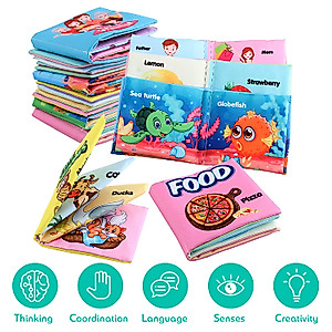 Koo-dib Baby Sensory Crinkle Cloth Bath Soft Tummy Time Toys Touch and Feel First Books for Babies Infants 0-6-12 Months Pack of 6 Baby Soft Crinkle Fabric for Baby Small Infant Quiet Busy Book