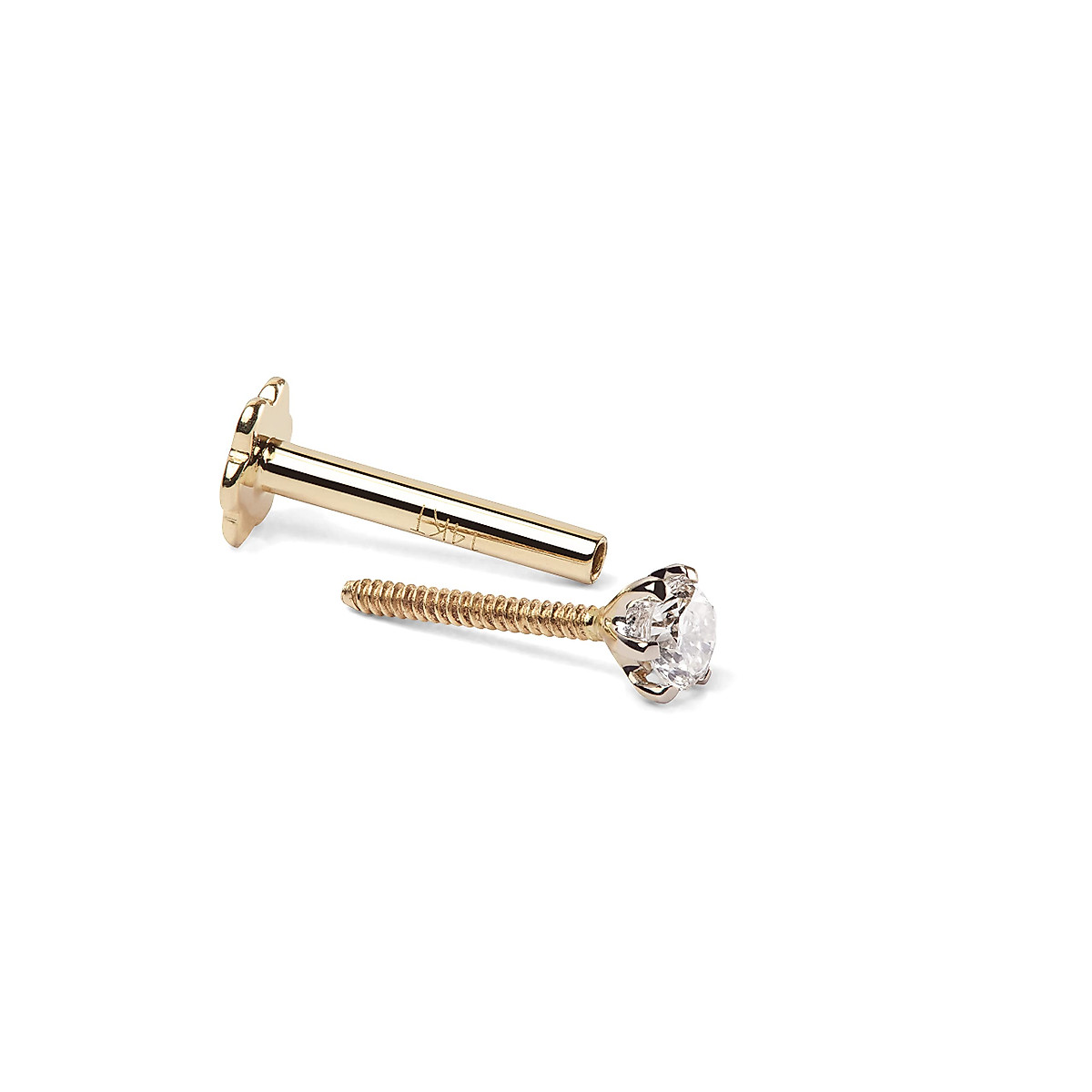 Demira Jewel's 14K Yellow Gold Real Diamond 6 Prong Nose Stud | 8MM Internally Threaded Screw Back Nose Stud