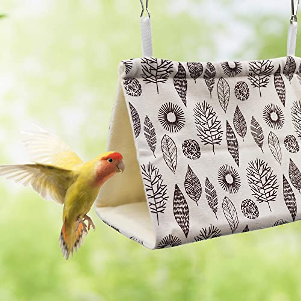 2PCS Hanging Winter Warm Bird Bed, Bird Nest House, Bird Hanging Hammock House, Plush Snuggle Bird Hammock, Hideaway Cave Bed Tent for Hamster Budgies Parakeet Cockatiel Lovebird Parrot (Leaf)