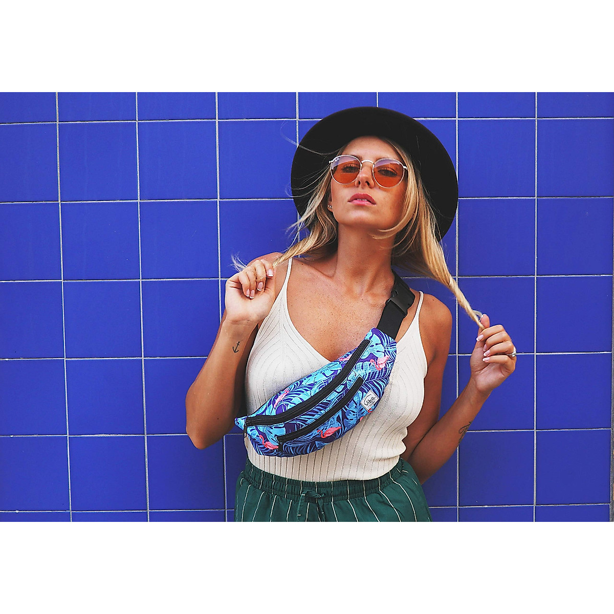 Vibe Festival Gear, proposed title- Vibe Festival Gear Fanny Pack for Men Women - Many Prints - Black Holographic Silver Gold Cute Waist Bag for Festival Rave Hiking Running Cycling