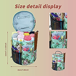 Large Capacity/Portable/Lightweight Yarn Storage Knitting Tote Organizer Bag with Shoulder Strap Handles Looen W/Pockets for Crochet Hooks & Knitting Needles … (Peony Flower)