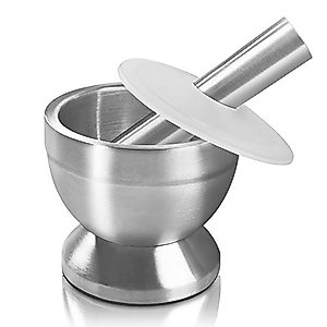 Mortar and Pestle, Sopito 18/8 Stainless Steel Spice Grinder Pill Crusher with Lid for Crushing Grinding Ergonomic Design with Anti Slip Base and Comfy Grip